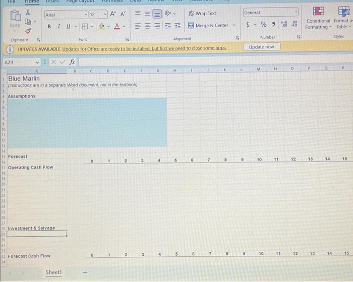Solved 1. Open the "NP_EX9-Blue Marlin" Excel spreadsheet. | Chegg.com