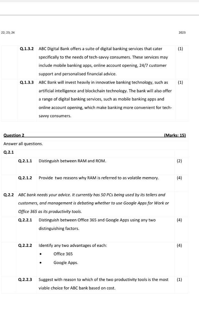 Solved Q.1.3.2 ABC Digital Bank offers a suite of digital | Chegg.com
