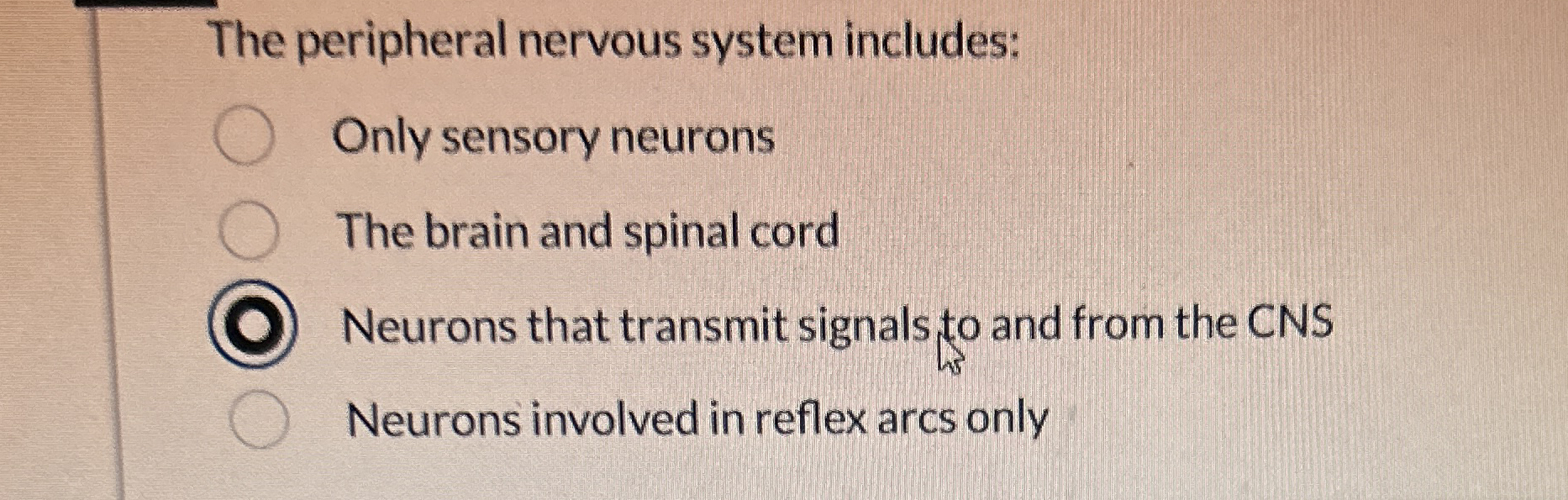 Solved The peripheral nervous system includes:Only sensory | Chegg.com