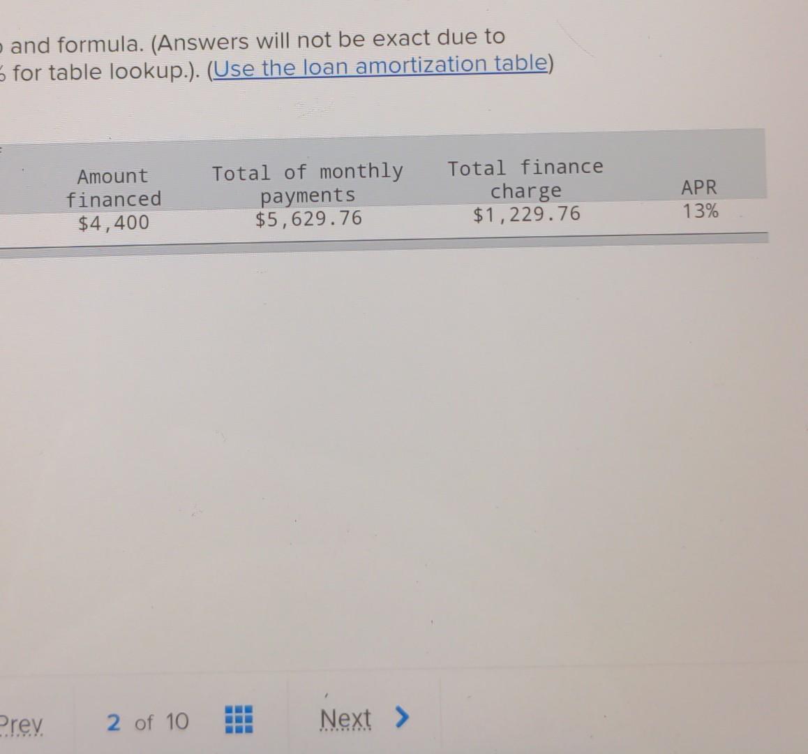 Solved Calculate the monthly payment by table lookup and | Chegg.com