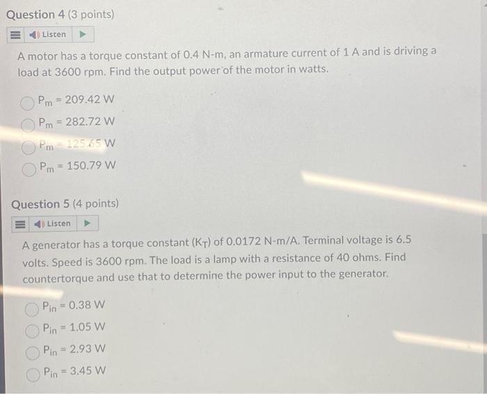 Solved Question 4 (3 points) Listen A motor has a torque | Chegg.com
