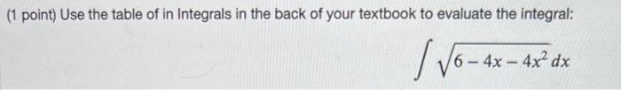 [Solved]: (1 point) Use the table of in Integrals in the ba