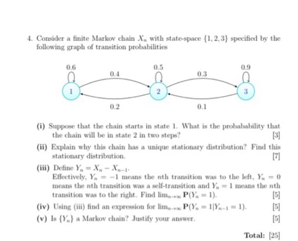 Solved 4. Consider a finite Markov chain X, with state-space | Chegg.com