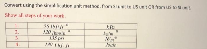 Solved Convert using the simplification unit method, from SI | Chegg.com