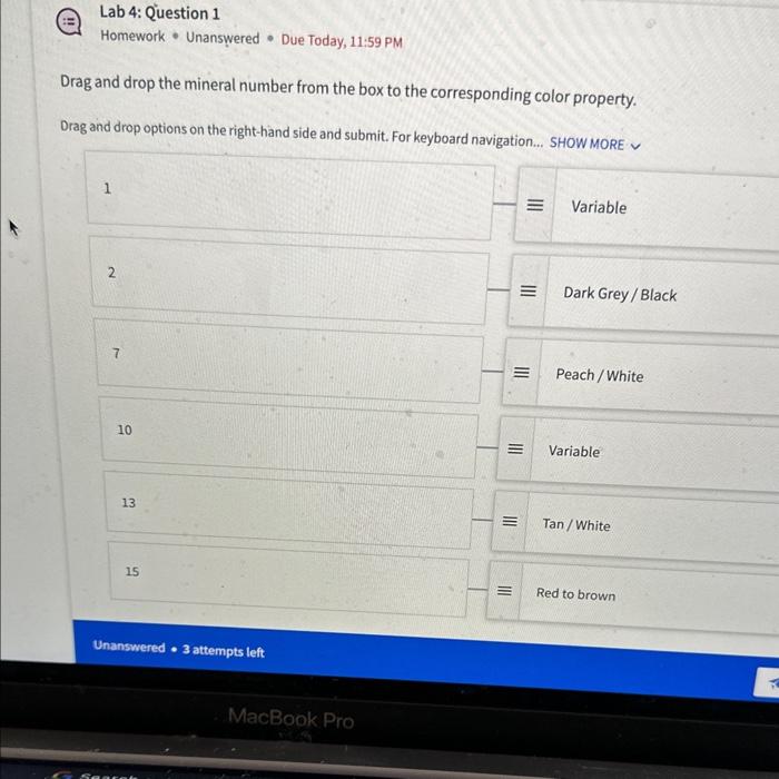 Solved Drag and drop the mineral number from the box to the | Chegg.com