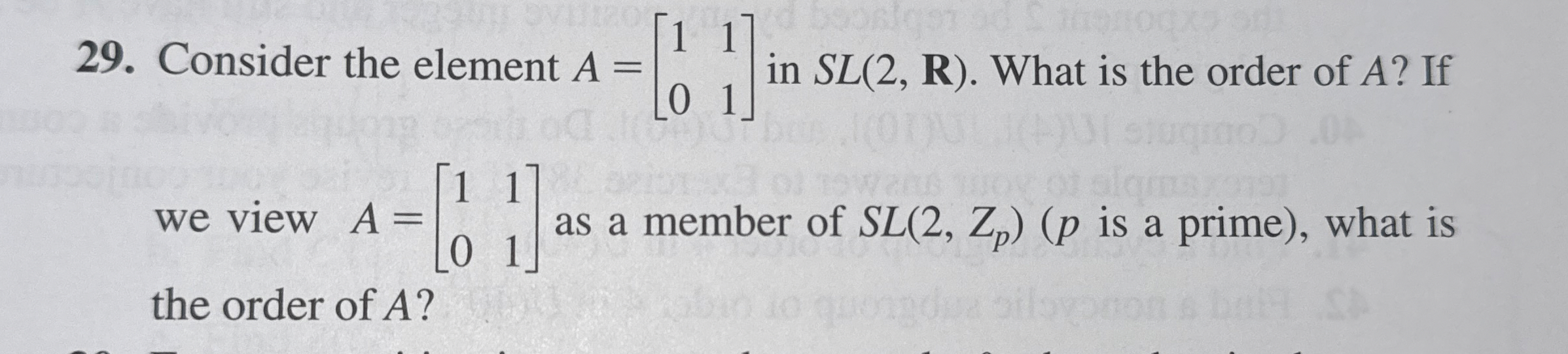 Solved Consider the element A=[1101] ﻿in SL(2,R). ﻿What is | Chegg.com