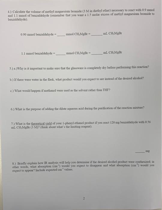Solved Chemistry 252 Unit 2: Grignard Reaction Pre-lab | Chegg.com