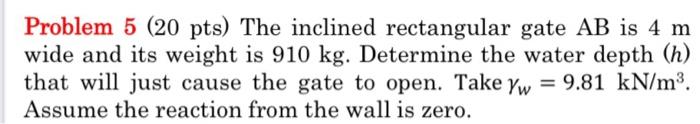 Solved Problem 5(20pts) The inclined rectangular gate AB is | Chegg.com