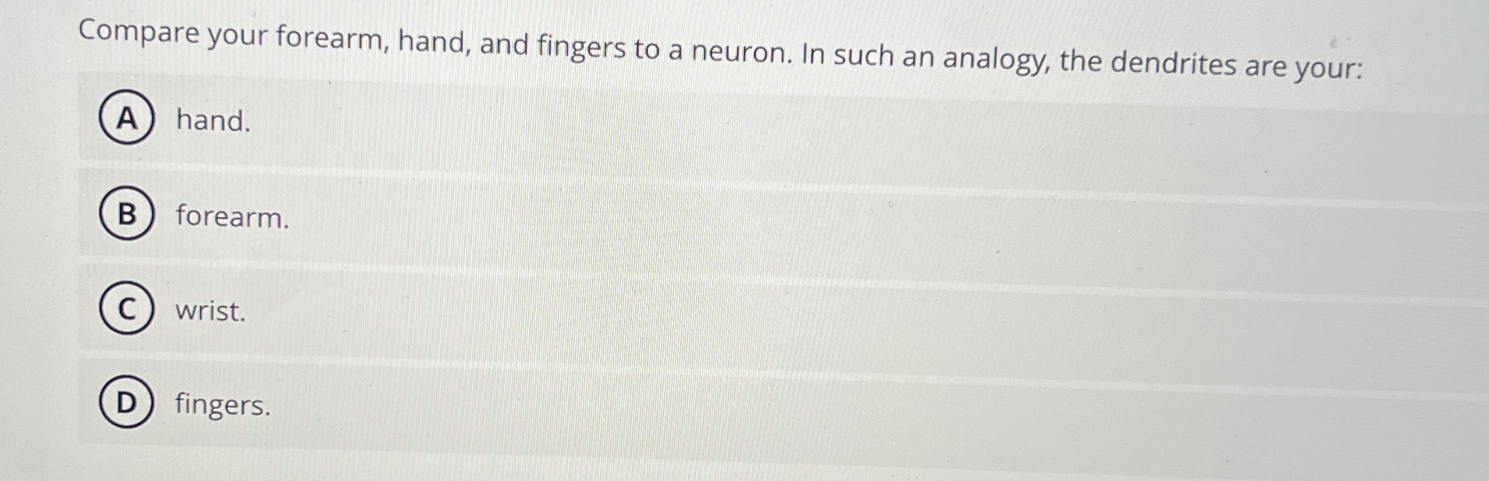 Solved Compare your forearm, hand, and fingers to a neuron. | Chegg.com