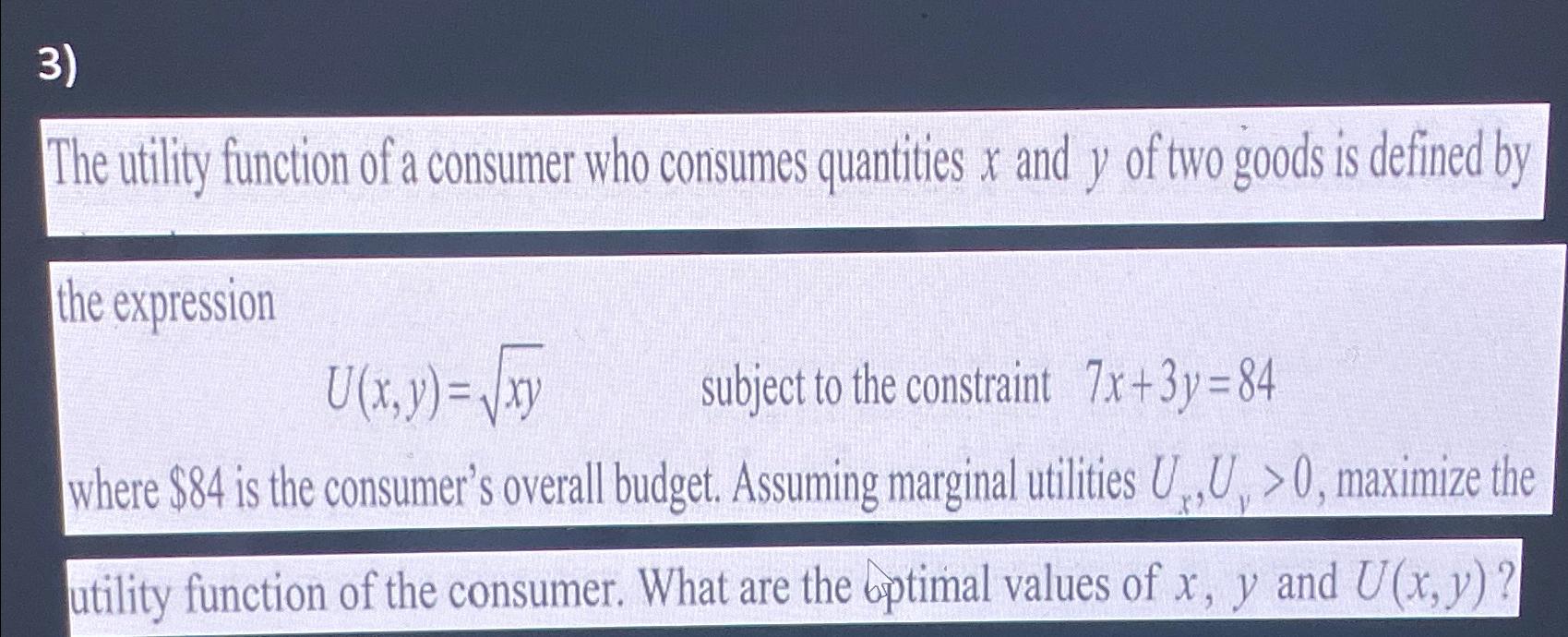Solved The utility function of a consumer who consumes | Chegg.com