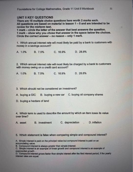 Solved UNIT II KEY QUESTIONS There are 15 multiple choice | Chegg.com