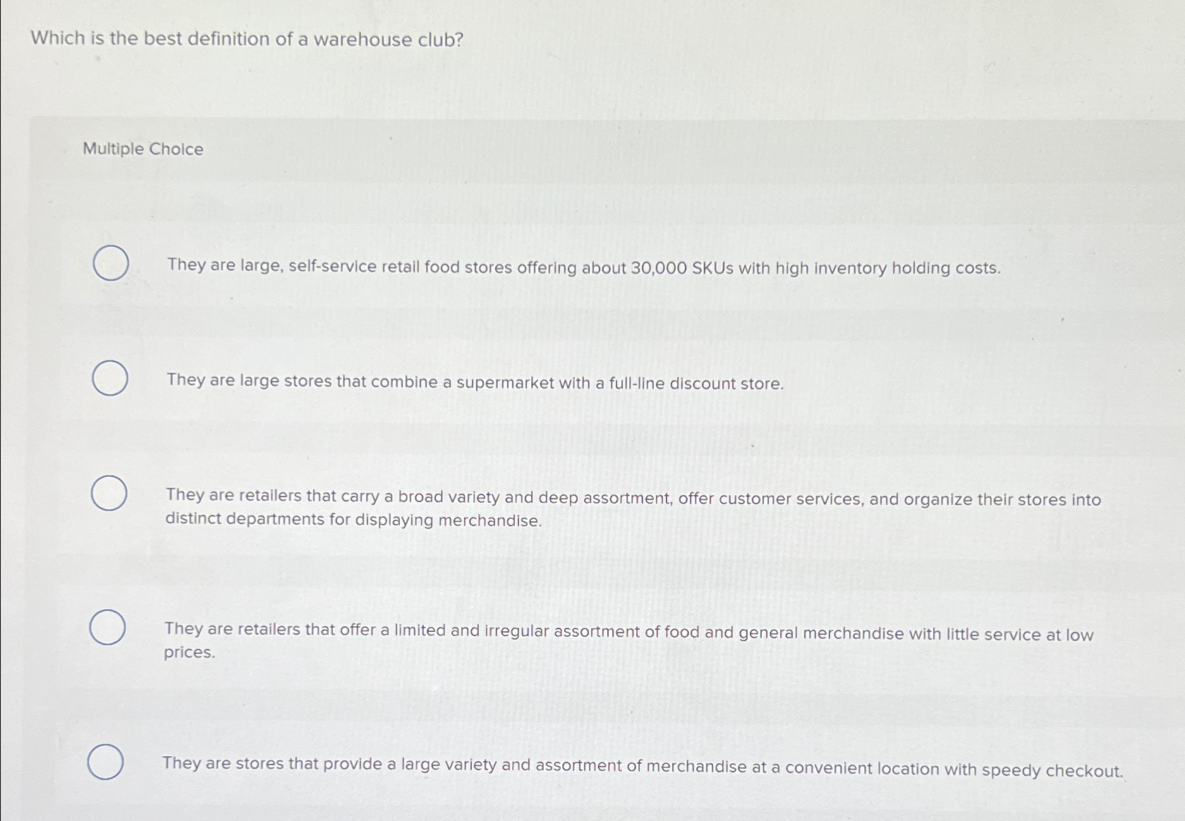 Solved Which is the best definition of a warehouse | Chegg.com