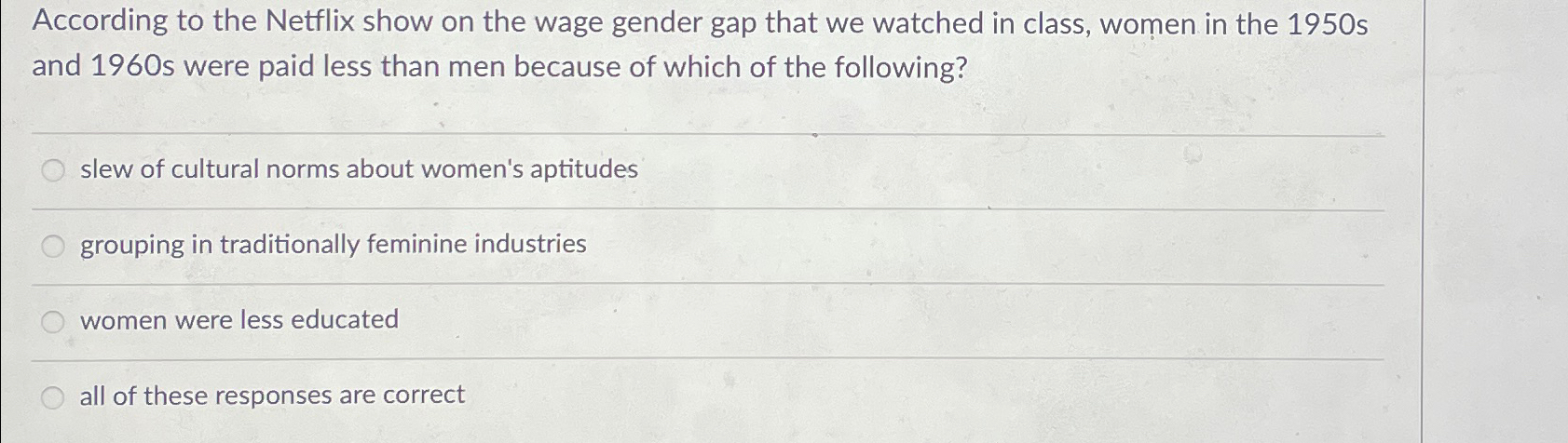 Solved According to the Netflix show on the wage gender gap | Chegg.com