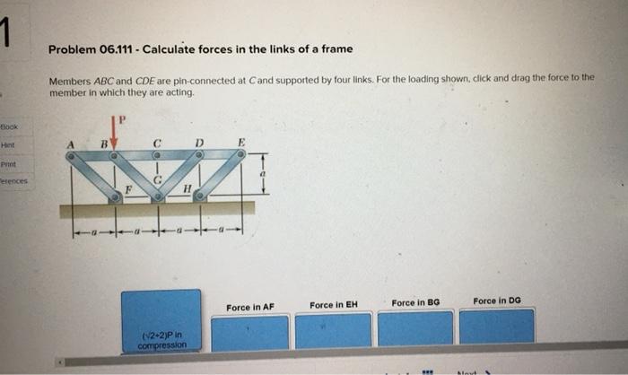 Solved 1 Problem 06.111 - Calculate forces in the links of a | Chegg.com