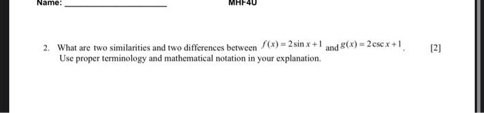 Solved 2. What are two similarities and two differences | Chegg.com