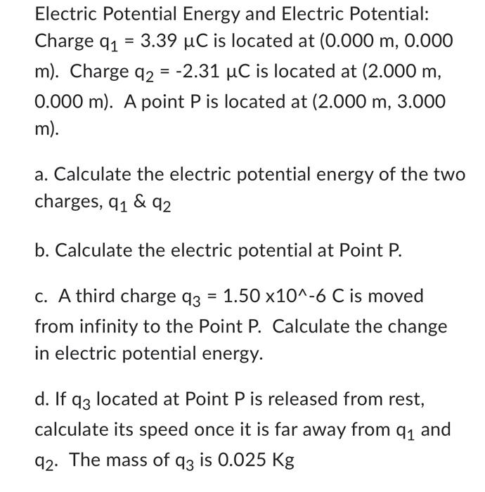 Solved Electric Potential Energy and Electric Potential: | Chegg.com