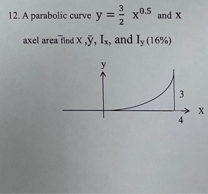 Solved 3 12. A parabolic curve y 2 axel area find X,Y, Ix, | Chegg.com