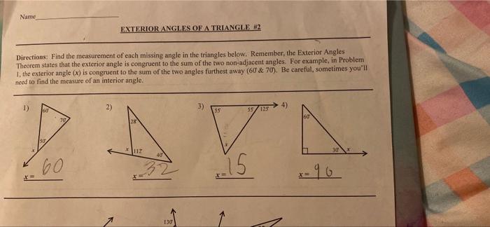 Solved Name EXTERIOR ANGLES OF A TRIANGLE #2 Directions: | Chegg.com