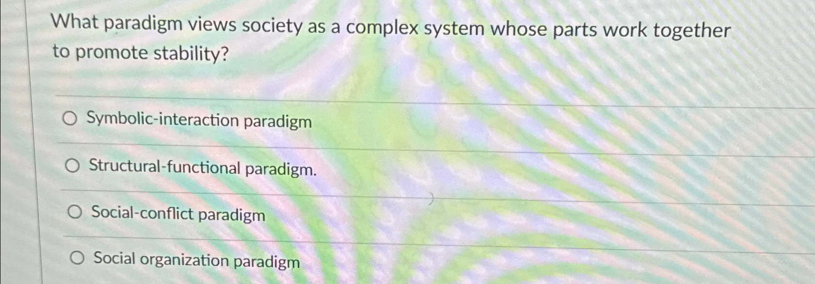 Solved What paradigm views society as a complex system whose | Chegg.com