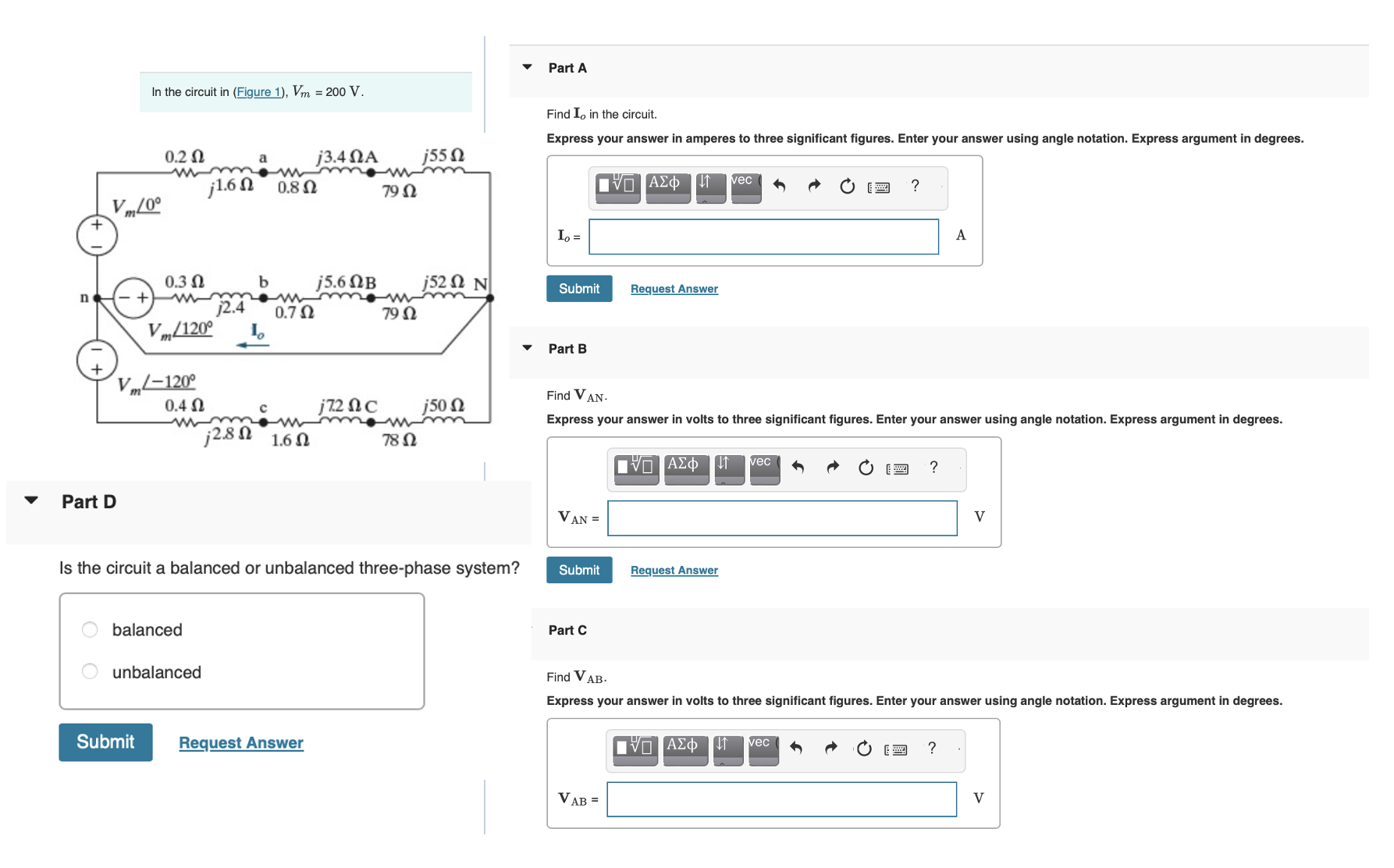 Solved In the circuit in (Figure 1), Vm=200V.Part AFind Io | Chegg.com