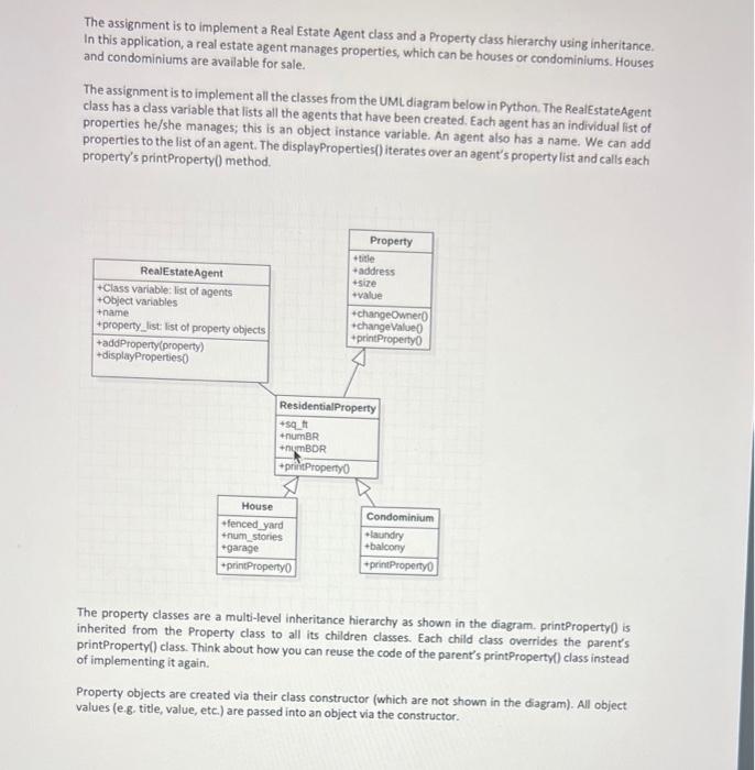 Solved The assignment is to implement a Real Estate Agent | Chegg.com