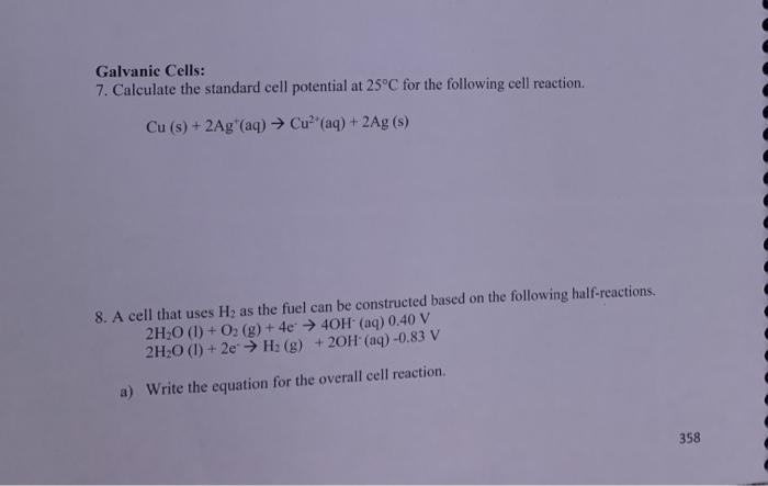 Solved Galvanic Cells: 7. Calculate the standard cell | Chegg.com