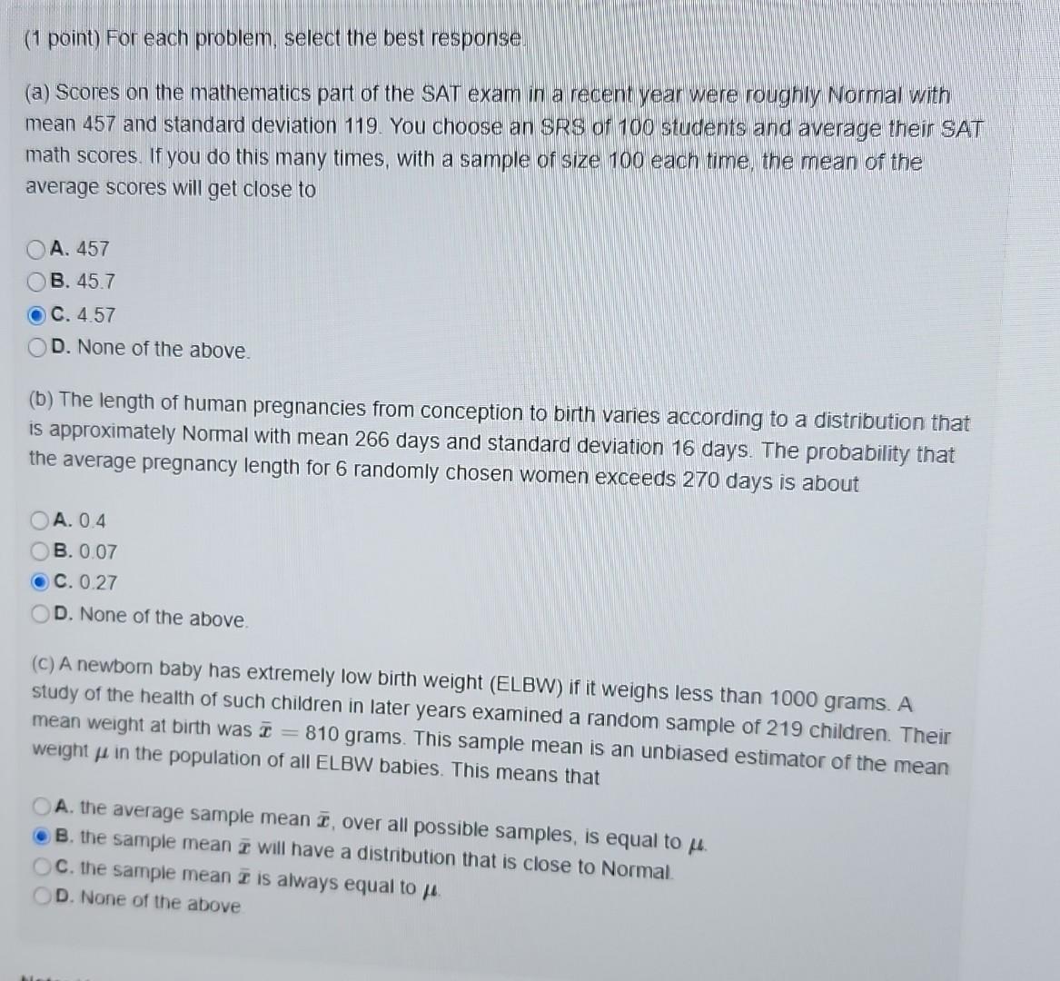 Solved (1 point) For each problem, select the best response. | Chegg.com