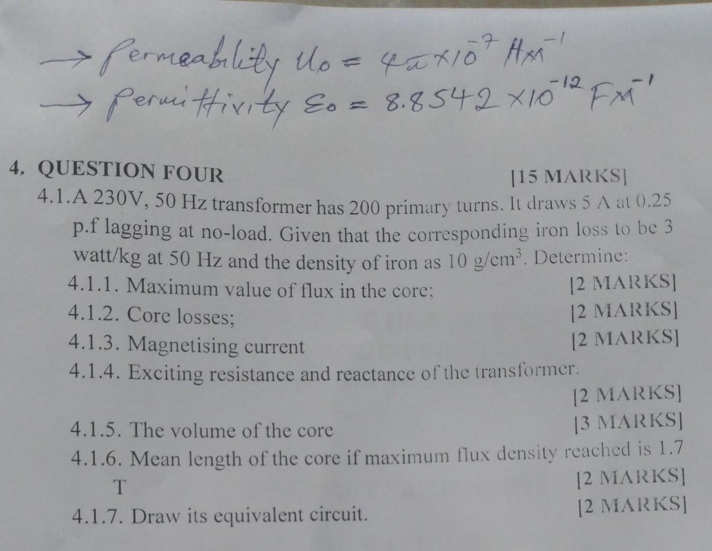 Solved → Permability U0=4π×10−7HNN−1 → Permitfivity | Chegg.com