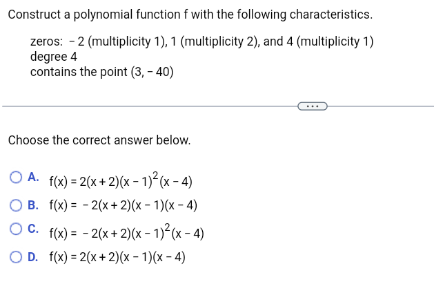 Solved Construct a polynomial function f with the following | Chegg.com