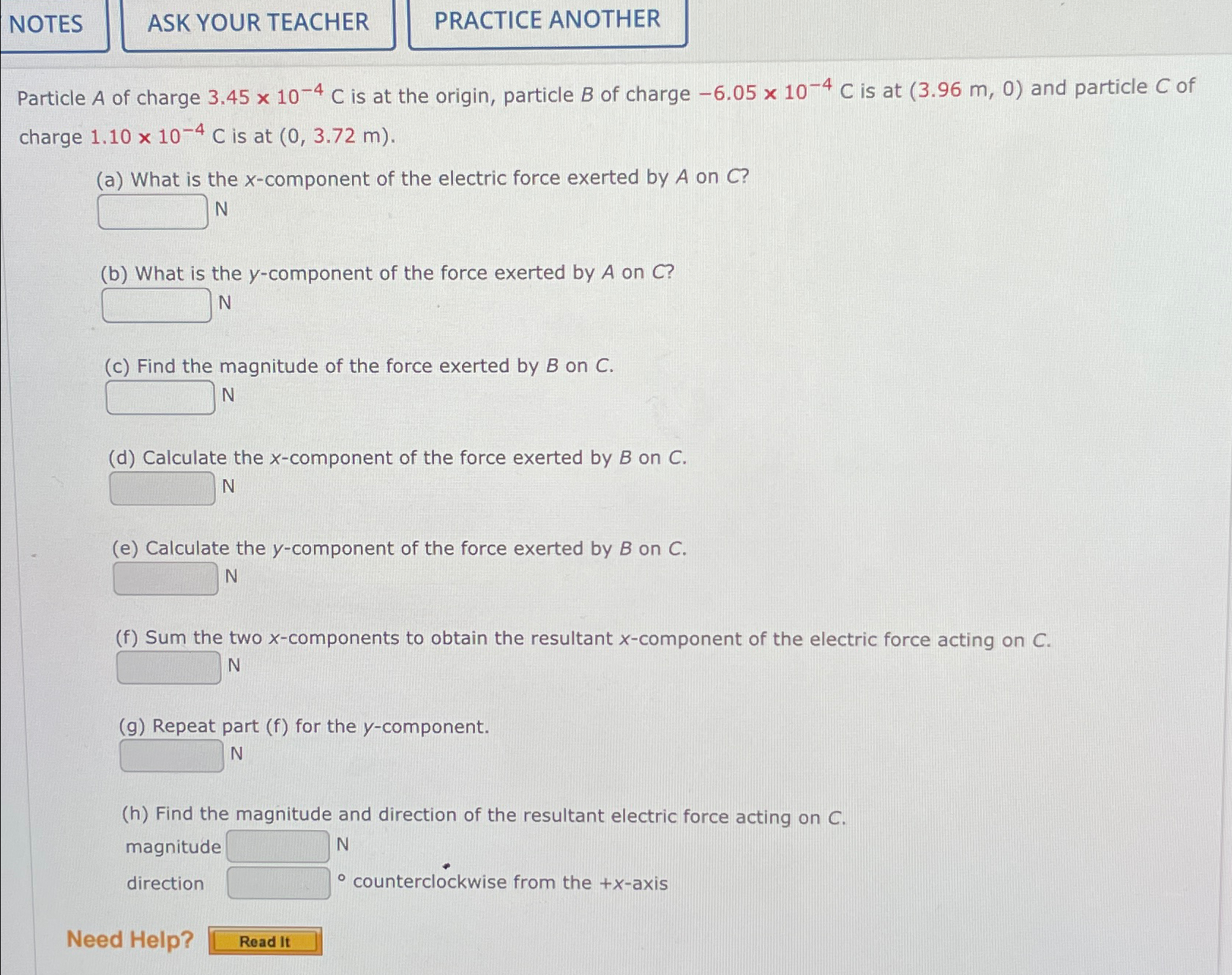 Solved Particle A ﻿of charge 3.45×10-4C ﻿is at the origin, | Chegg.com