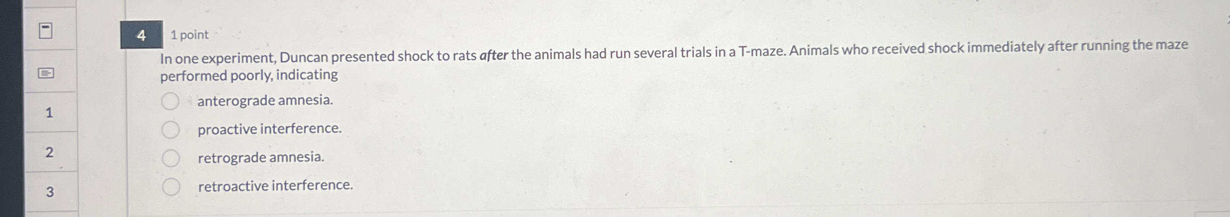 Solved 1 ﻿pointIn one experiment, Duncan presented shock to | Chegg.com