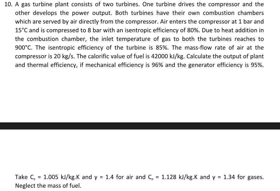Solved A gas turbine plant consists of two turbines. One | Chegg.com