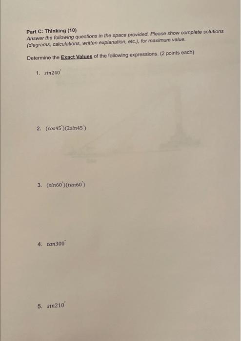 Solved Part C: Thinking (10) Answer the following questions | Chegg.com