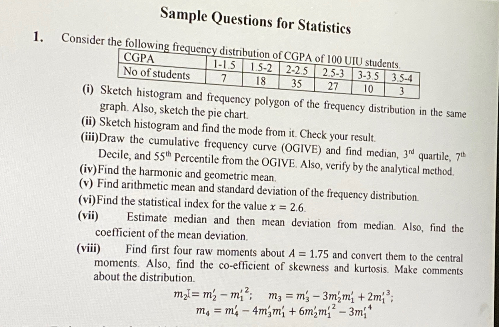 Solved Sample Questions for StatisticsConsider the following | Chegg.com
