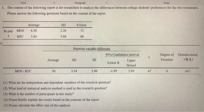 Solved Font Paragraph Styles 1. The content of the following | Chegg.com