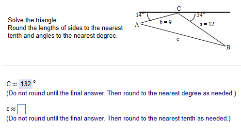 Solved Solve the triangle.Round the lengths of sides to the | Chegg.com