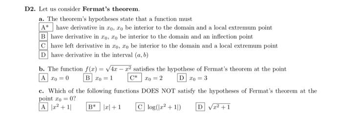 Solved 2. Let us consider Fermat's theorem. a. The theorem's | Chegg.com