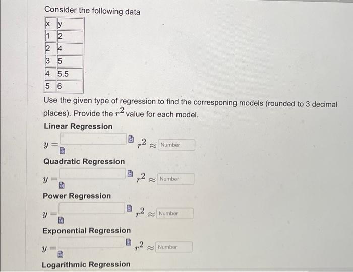 Solved Consider the following data Use the given type of | Chegg.com