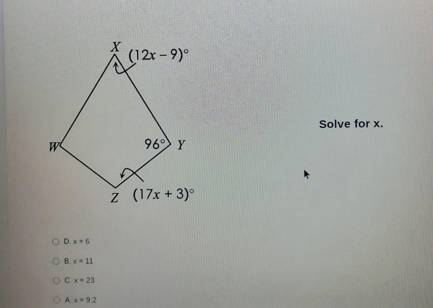 Solved Solve for x. x=6x=11x=23x=9.2 | Chegg.com