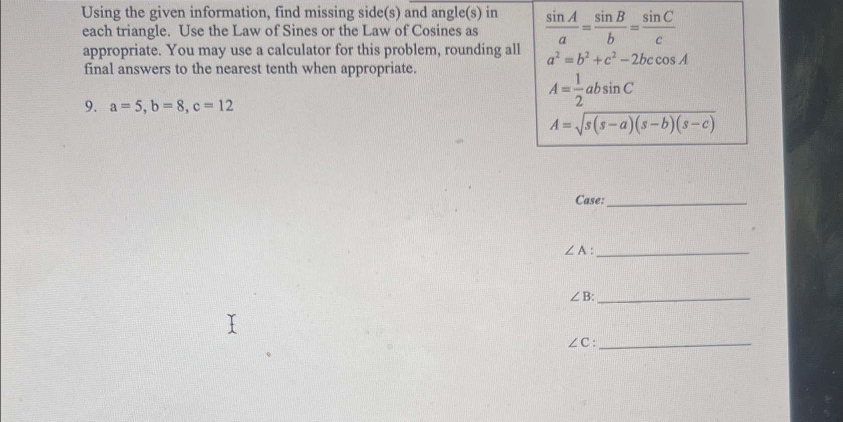 Solved Using the given information, find missing side(s) | Chegg.com