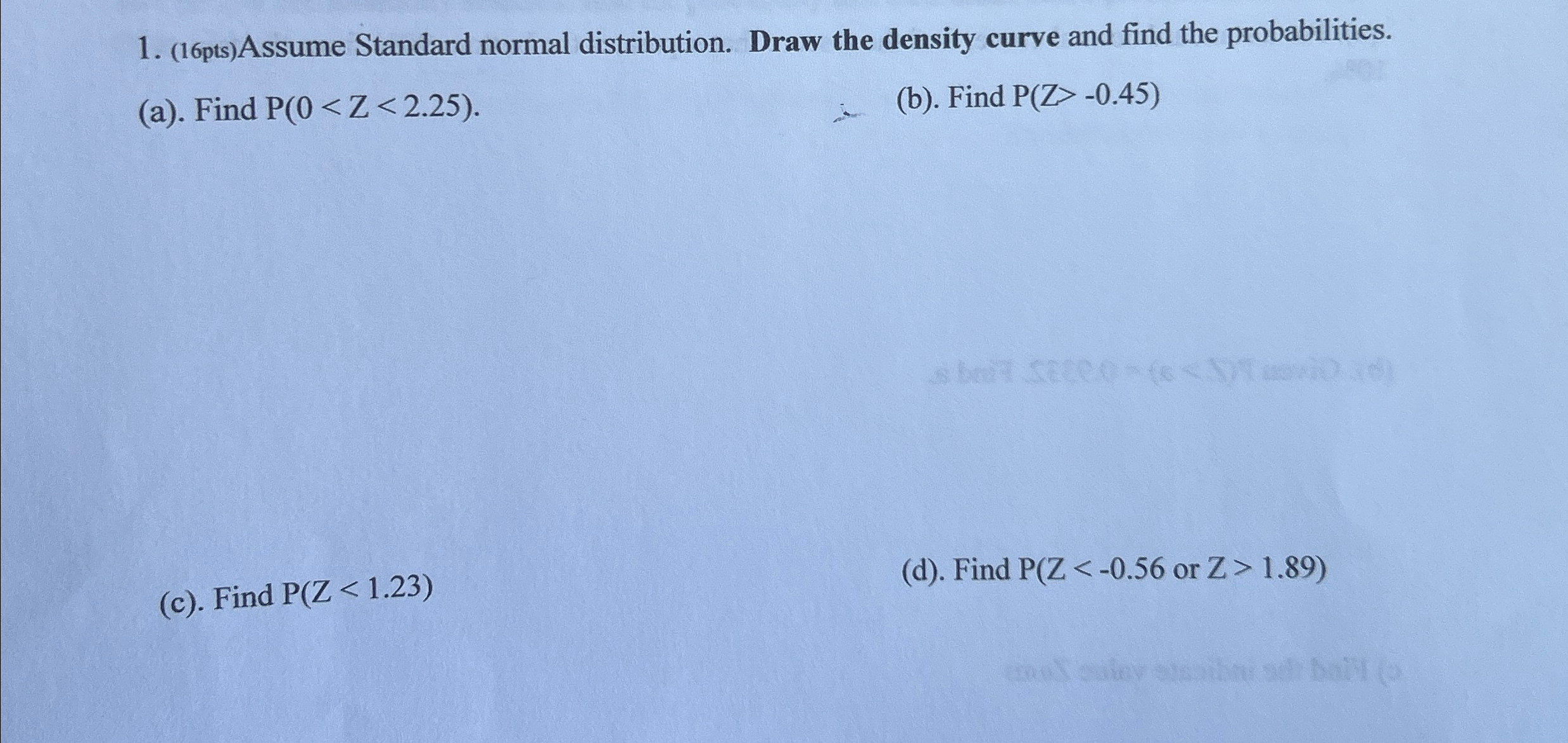 Solved (16pts)Assume Standard normal distribution. Draw the | Chegg.com