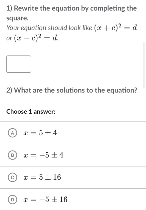 Solved 1) Rewrite the equation by completing the square. | Chegg.com