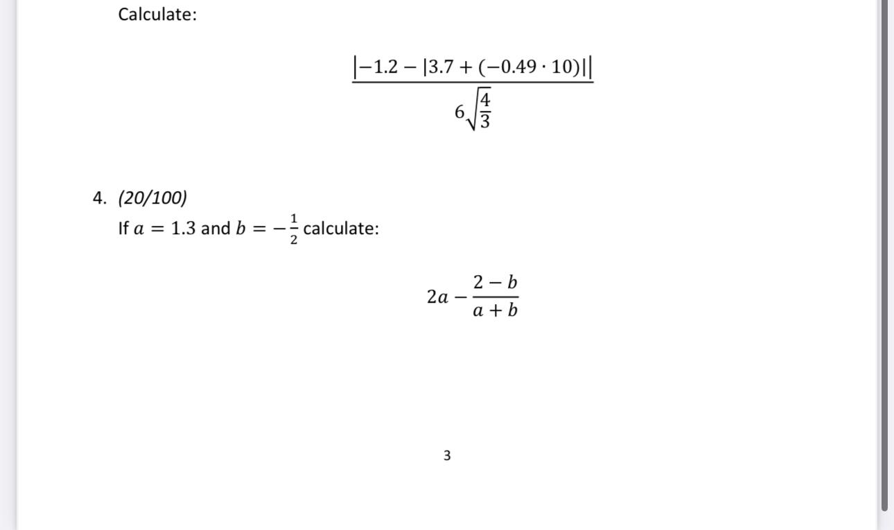 Solved Calculate:|-1.2-|3.7+(-0.49*10)||6432(20100)If a=1.3 | Chegg.com