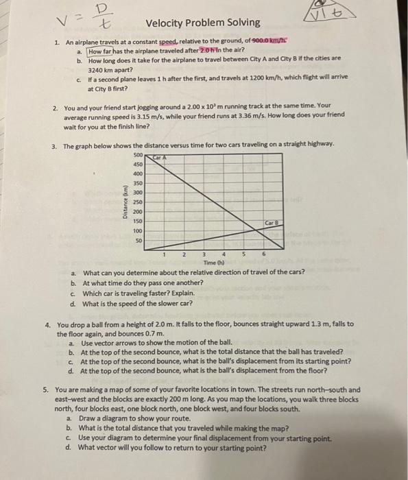 Solved Velocity Problem Solving 1. An airplane travels at a | Chegg.com