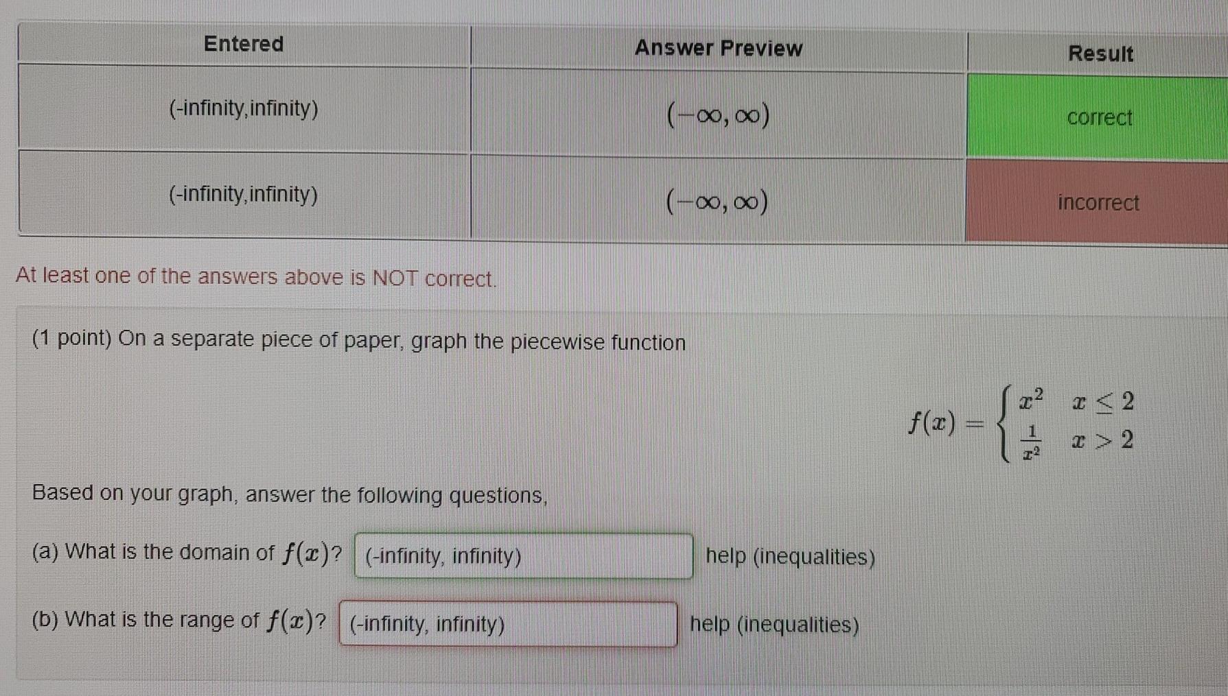 Solved Entered Answer Preview Result (-infinity, infinity) | Chegg.com