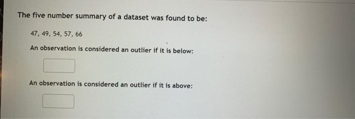 Solved The five number summary of a dataset was found to be: | Chegg.com