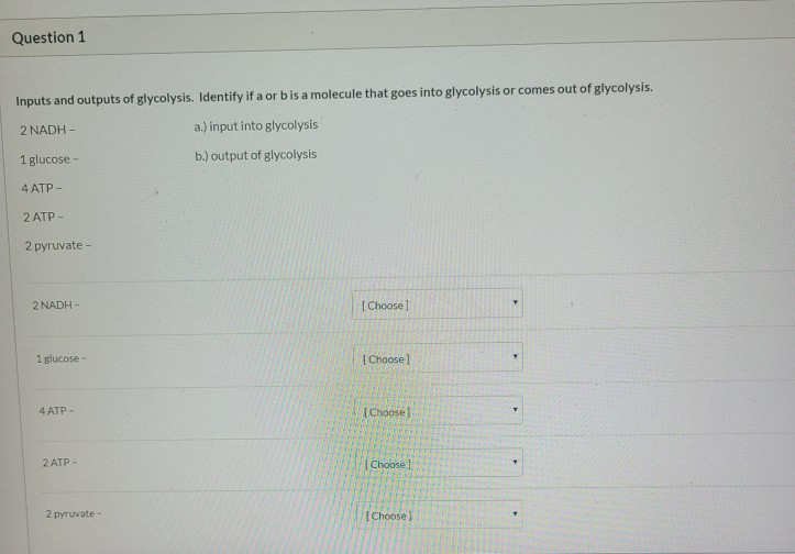 Solved Question 1 Inputs and outputs of glycolysis. Identify | Chegg.com