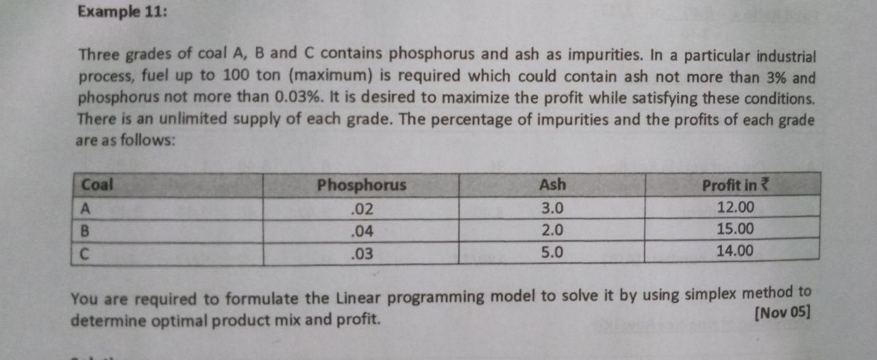 Example 11: Three grades of coal A, B and C contains | Chegg.com
