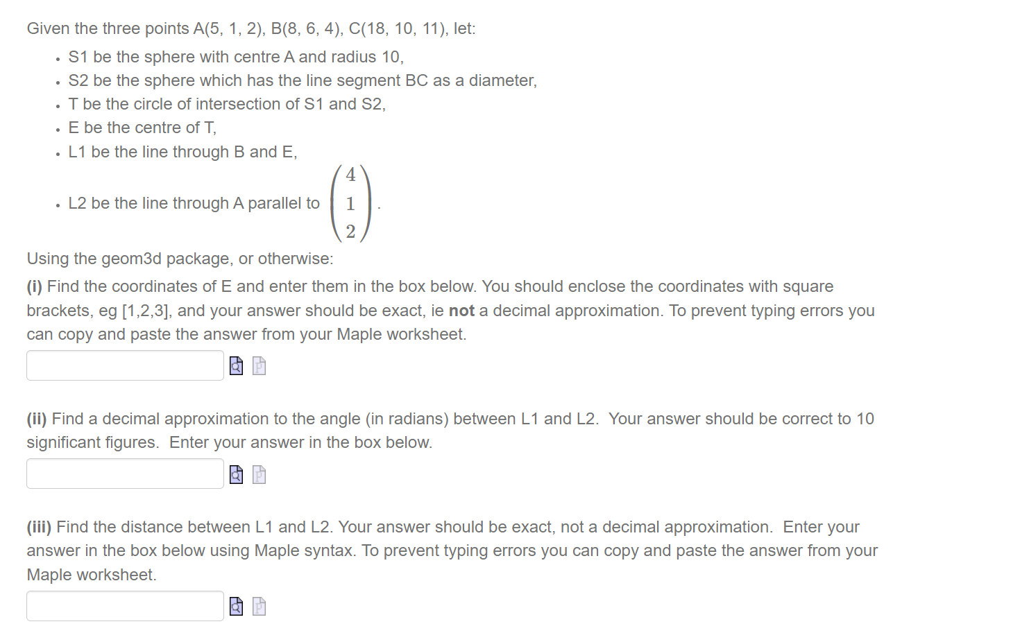 Solved I need the correct maple codeGiven the three points | Chegg.com