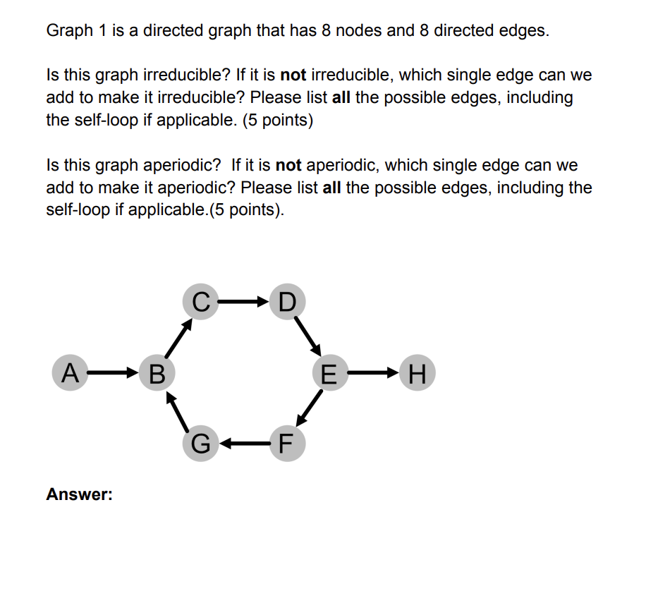 Solved by an EXPERT Graph 1 ﻿is a directed graph that has 8 ﻿nodes and 8 | Chegg.com